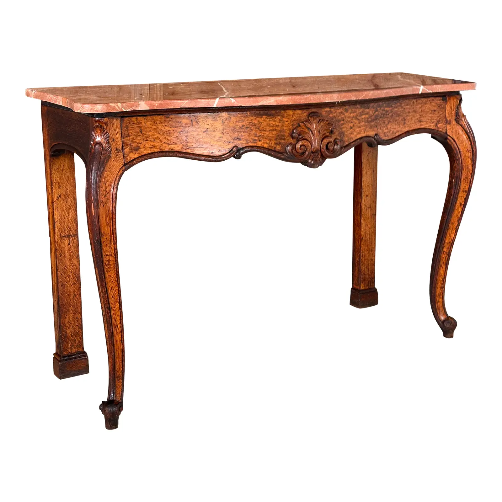 Antique French Louis XV Style Console Table With New Rose Marble Top ...