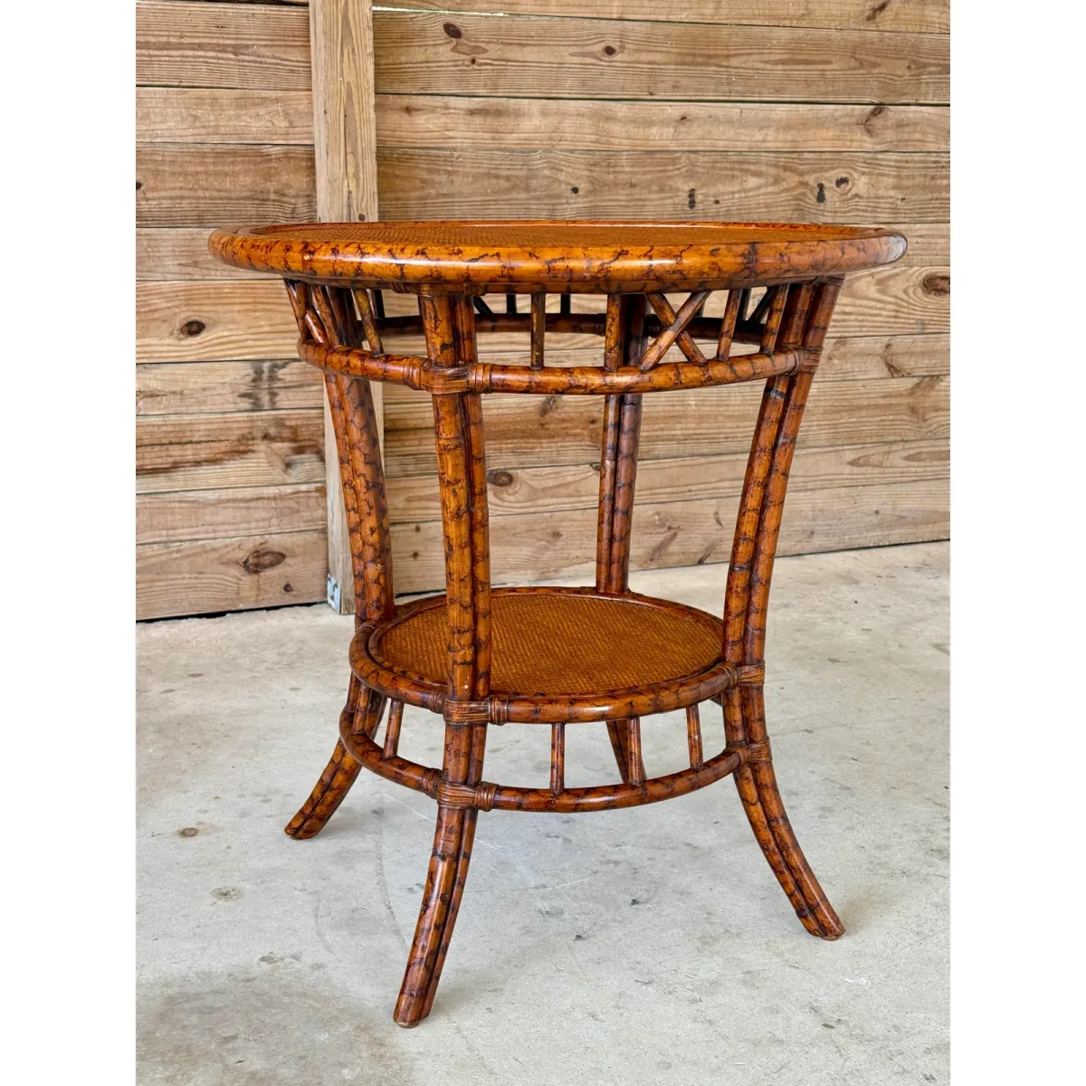 Late 20th Century British Colonial Tortoise Rattan & Cane Round Center ...