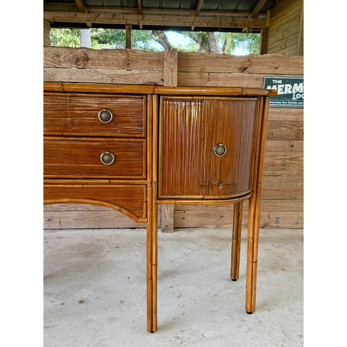Late 20th Century Coastal Organic Modern Refinished Rattan Sideboard by ...