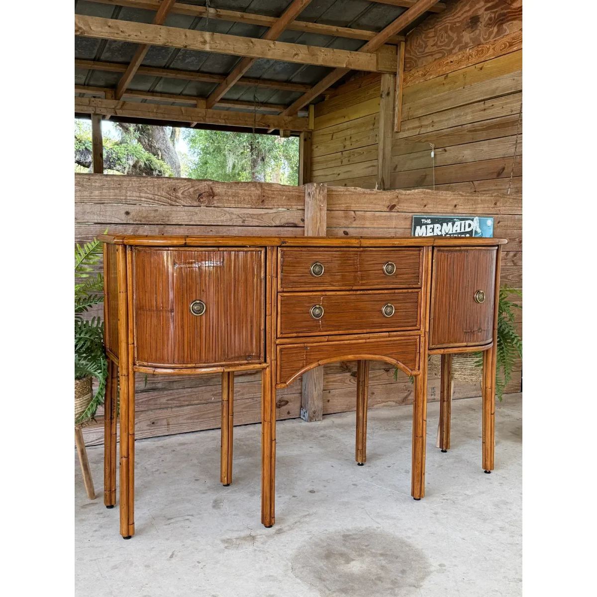Late 20th Century Coastal Organic Modern Refinished Rattan Sideboard by ...