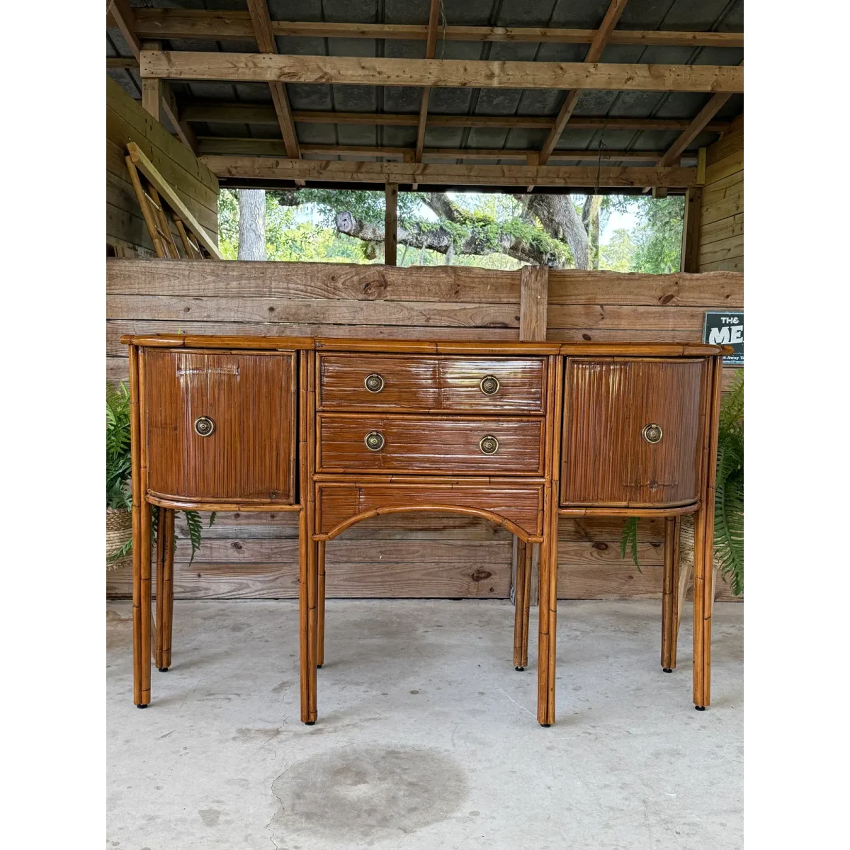 Late 20th Century Coastal Organic Modern Refinished Rattan Sideboard by ...