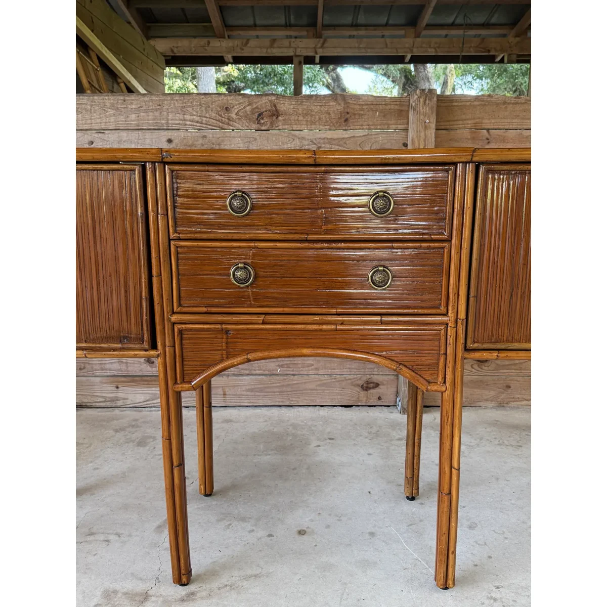 Late 20th Century Coastal Organic Modern Refinished Rattan Sideboard by ...