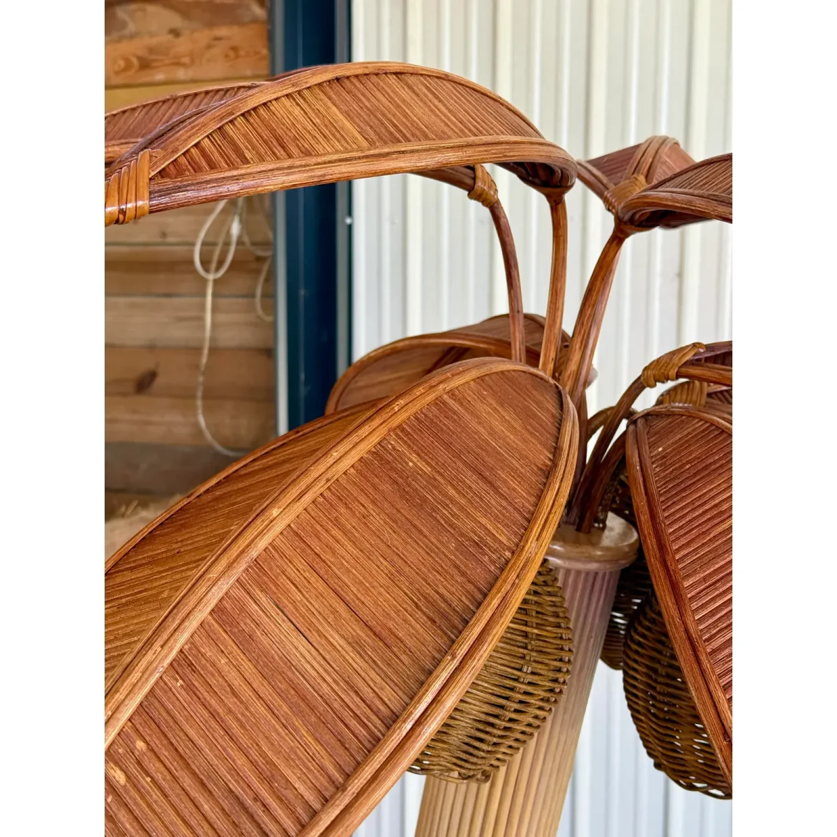 Late 20th Century Coastal Regency Pencil Reed Ratan Palm Tree Coconut ...