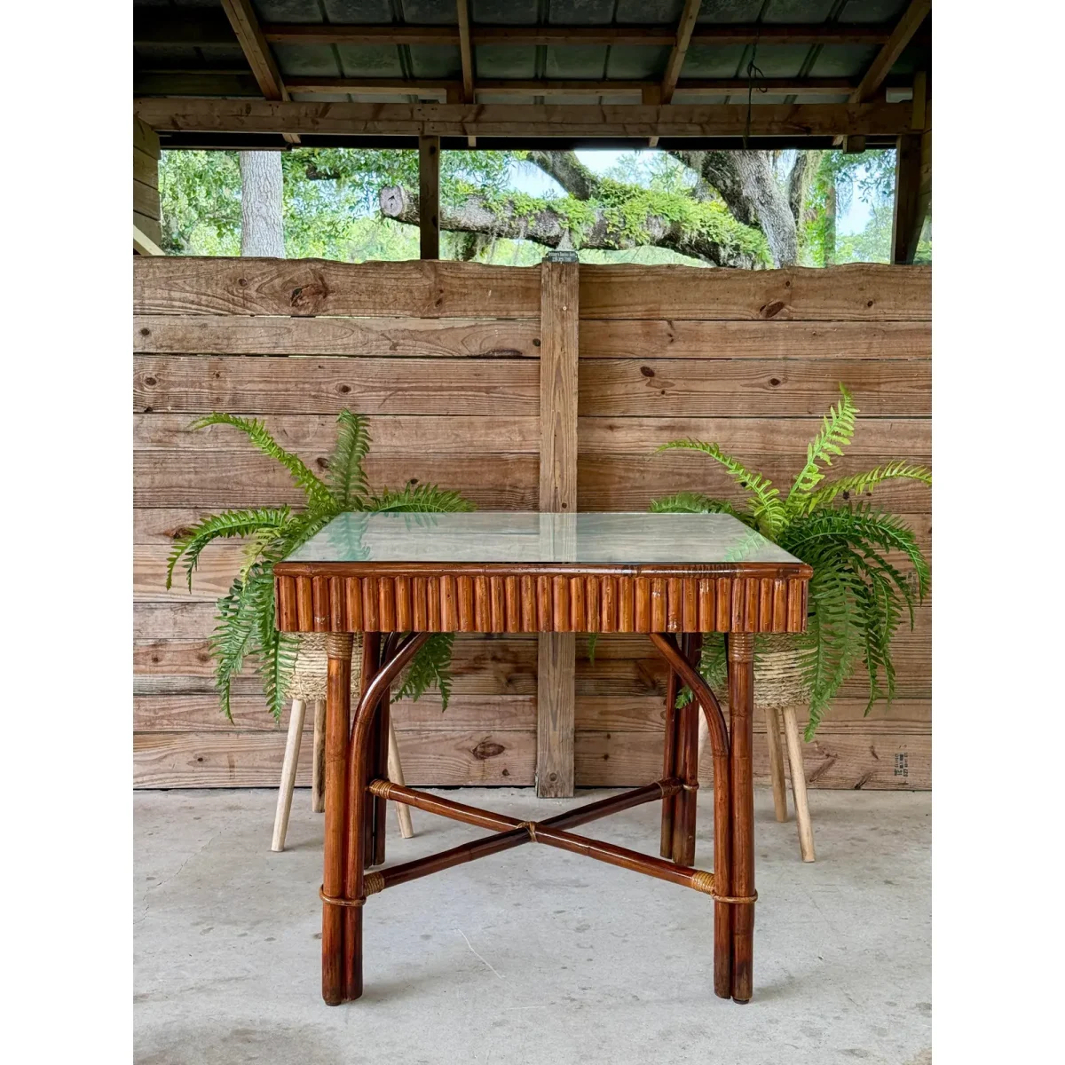 Organic Modern Custom Split Rattan Game Table With Lift-Top, Thibaut ...