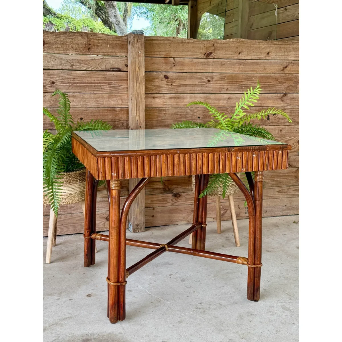 Organic Modern Custom Split Rattan Game Table With Lift-Top, Thibaut ...
