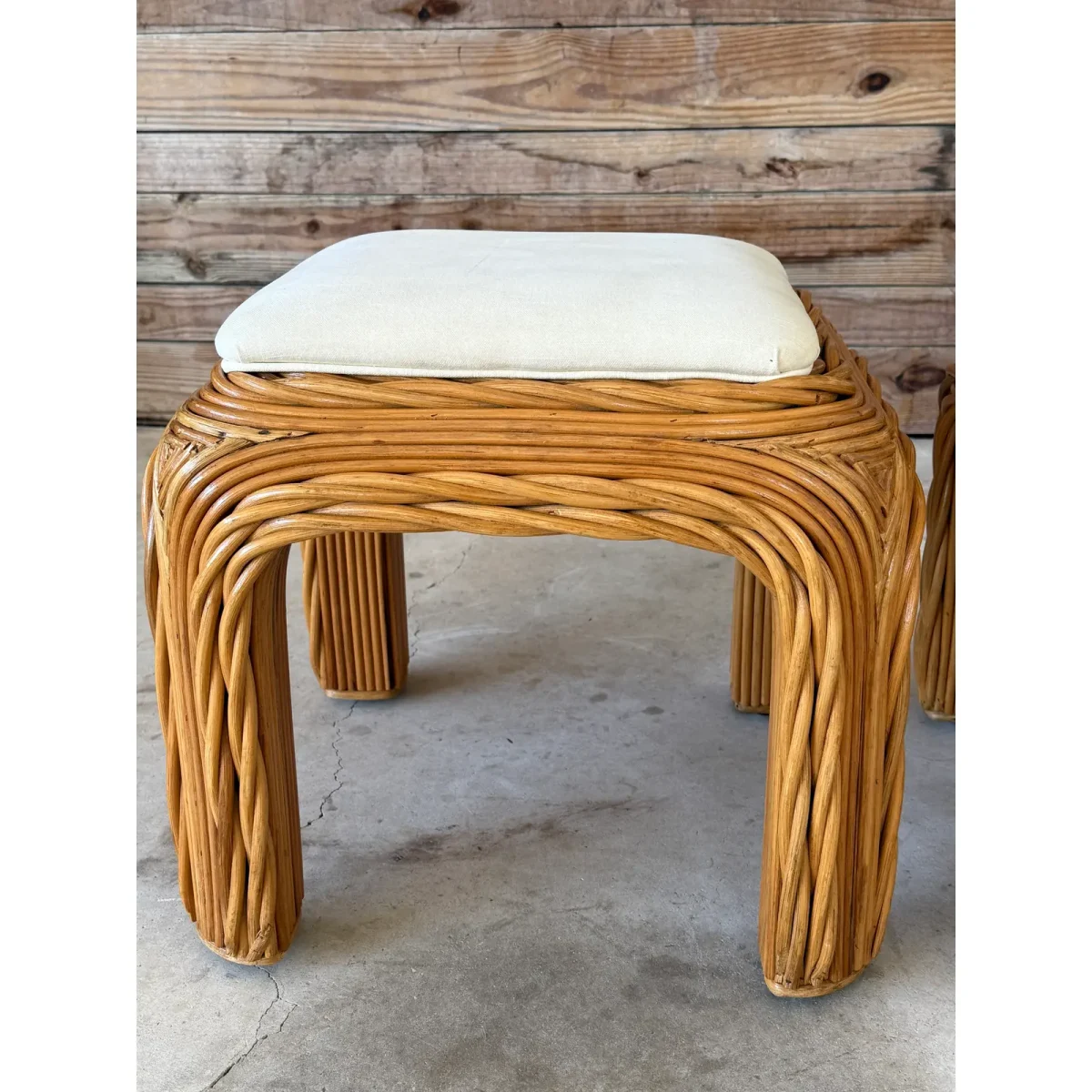 Pair of Late 20th Century Organic Modern Rattan Twist Ottomans or ...