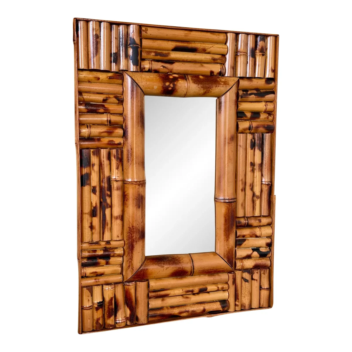 Vintage Boho Coastal Bamboo Wall Mirror With Sculptural Cut Bamboo ...