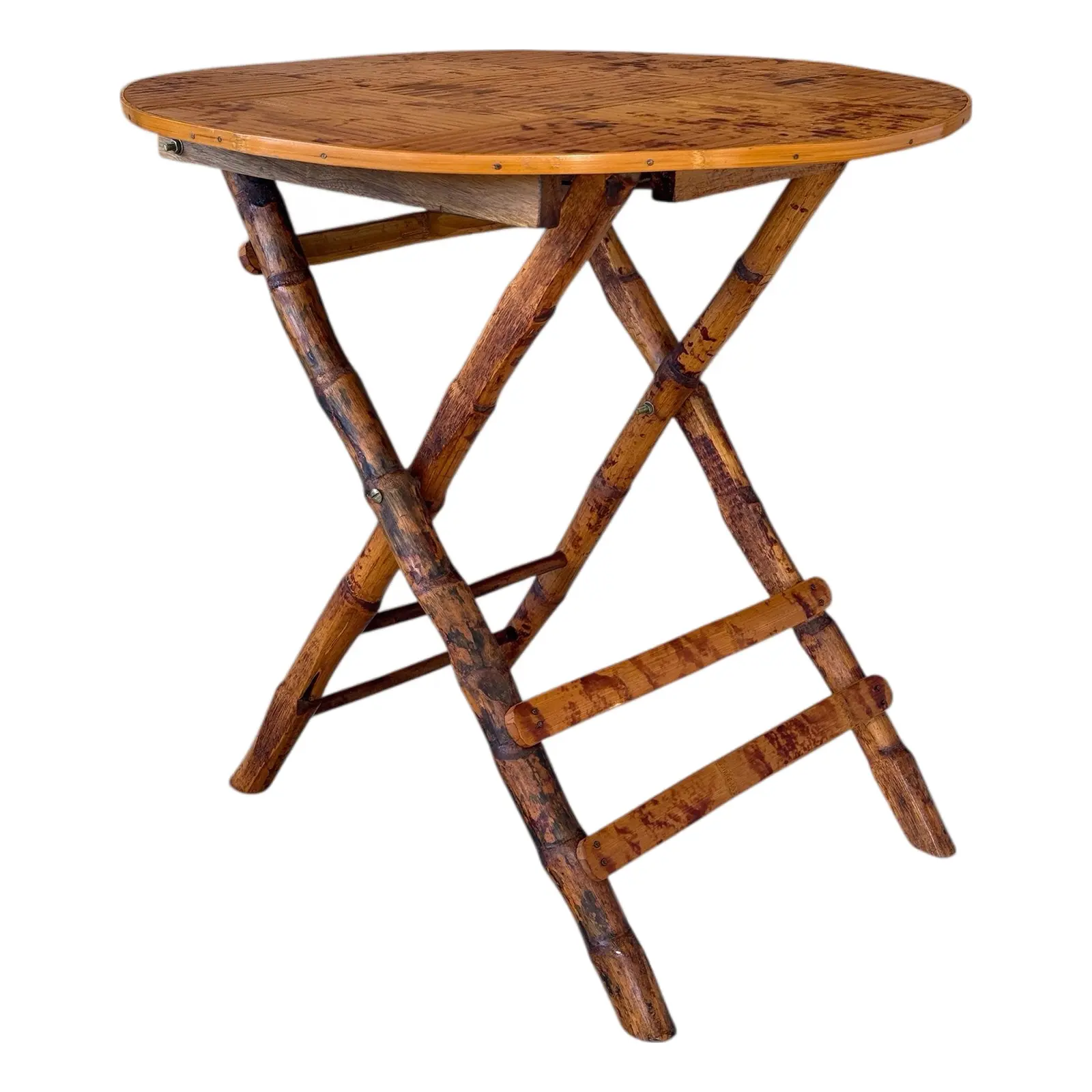 Vintage Boho Tortoise Rattan and Bamboo Slat Folding Side Table ...