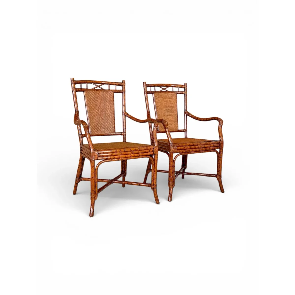 Vintage British Colonial Style Tortoise Rattan Cane Captain’s Chairs ...