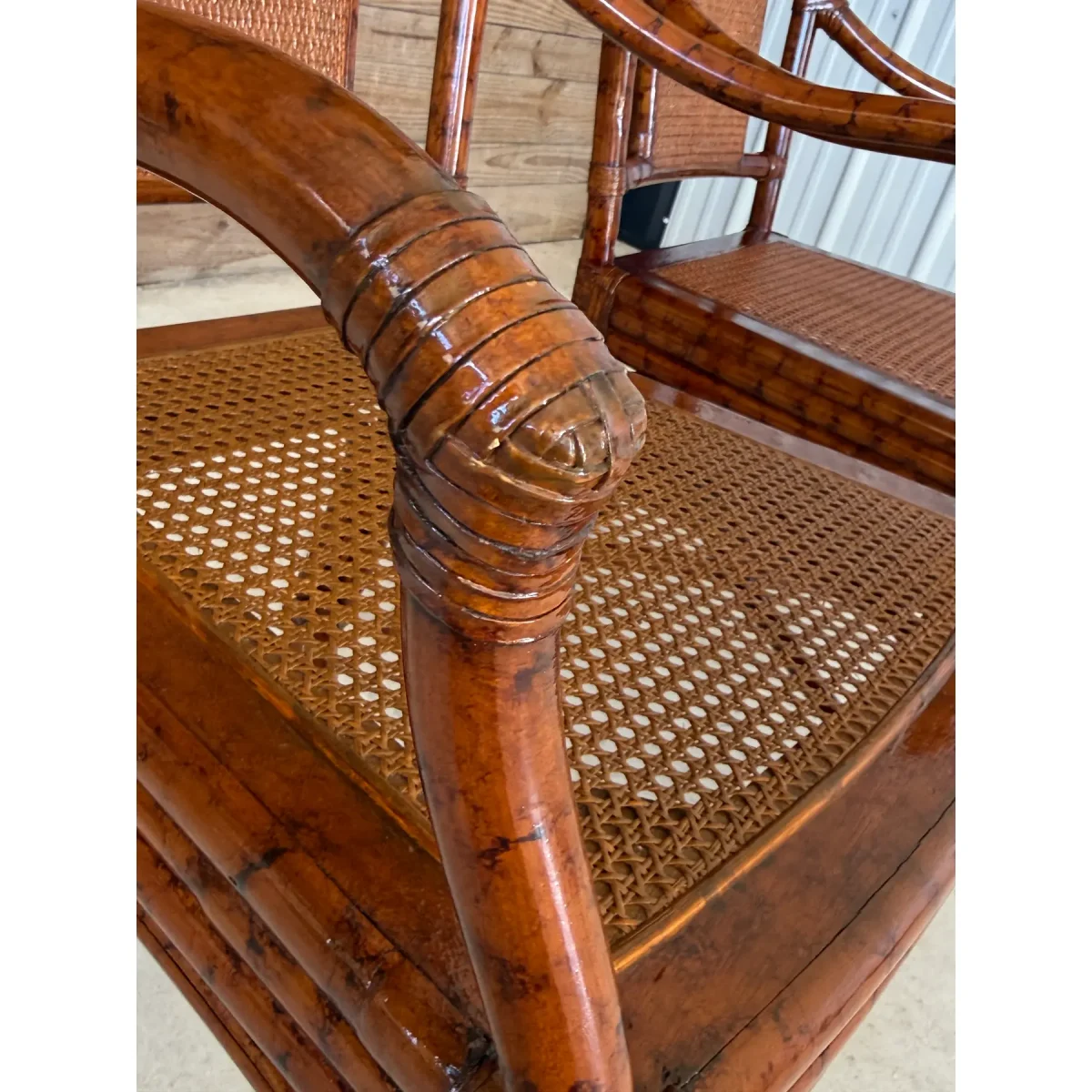 Vintage British Colonial Style Tortoise Rattan Cane Captain’s Chairs ...