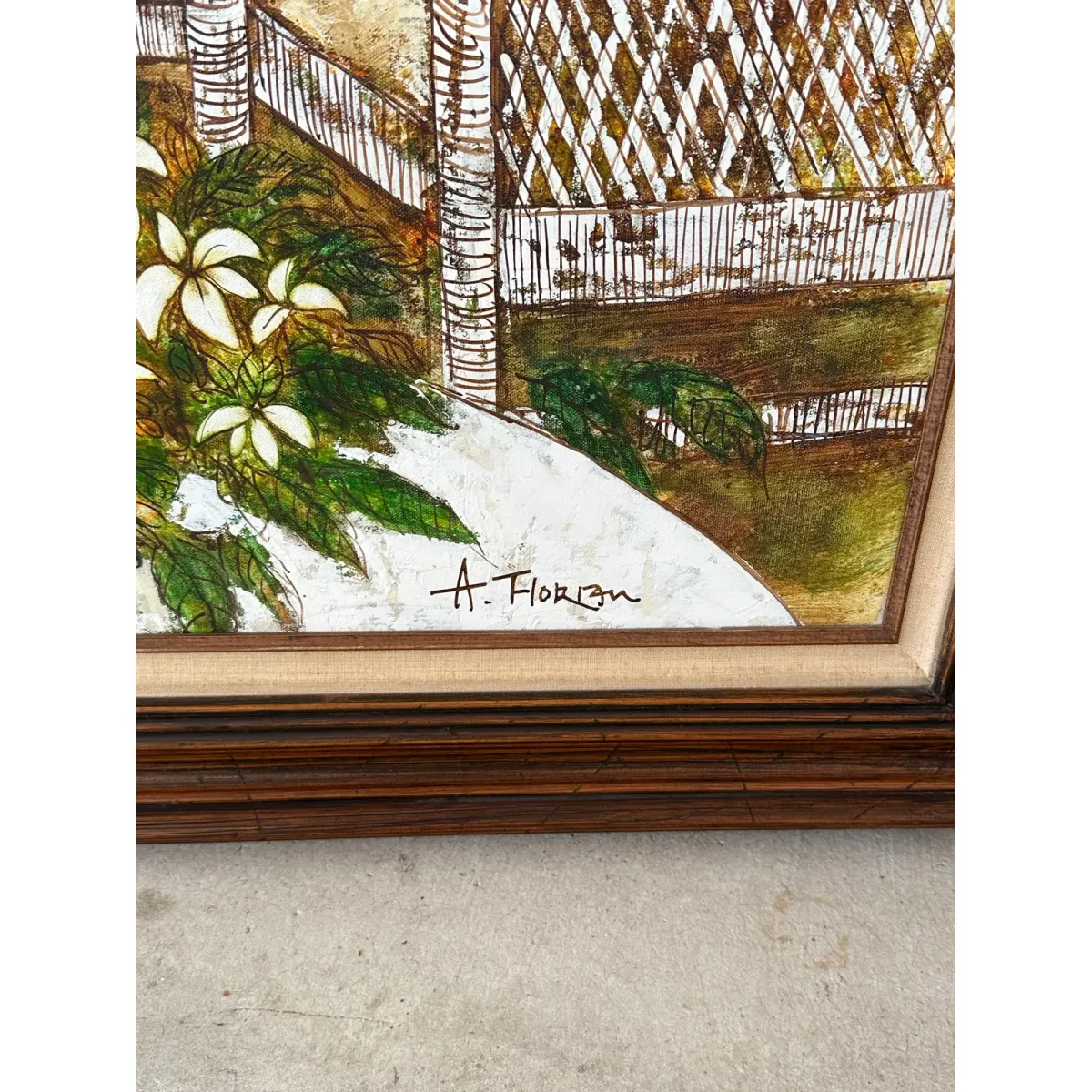 Vintage Coastal Boho Veranda Still Life Wood Framed Oil Painting on ...