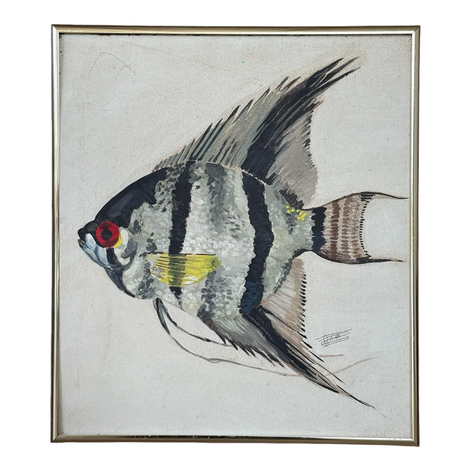 Vintage Coastal Folk Art Fish Painting – Freshwater Angelfish ...