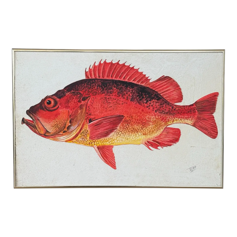 Vintage Coastal Folk Art Fish Painting – Rockfish | Brittany's Bamboo Barn