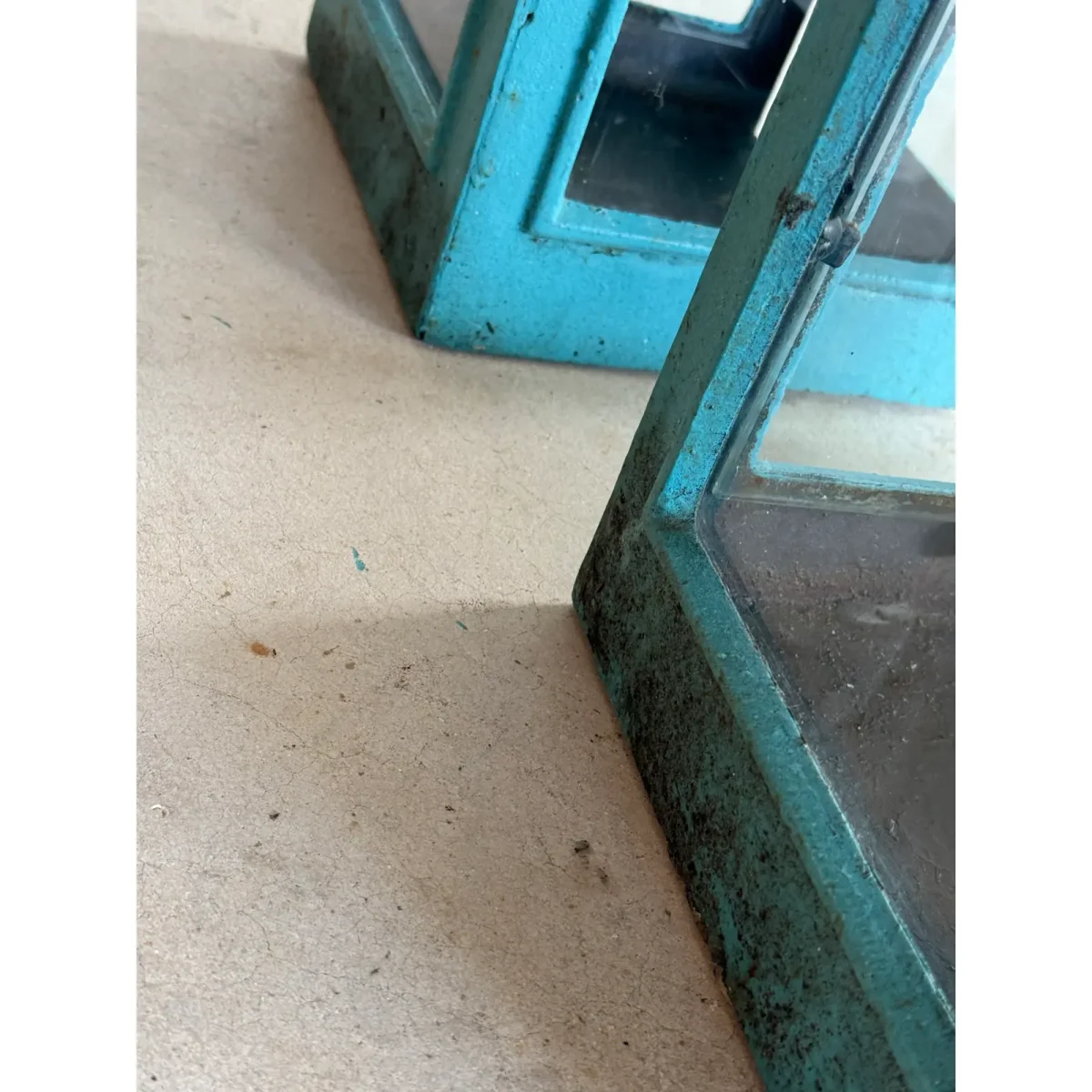 Vintage Coastal Monumental Cast Iron Lanterns With Distressed Turquoise ...