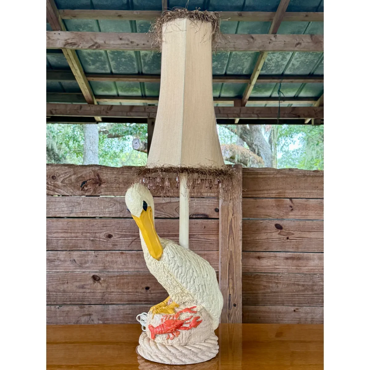 Vintage Coastal Pelican & Lobster Plaster Table Lamp With Shade ...