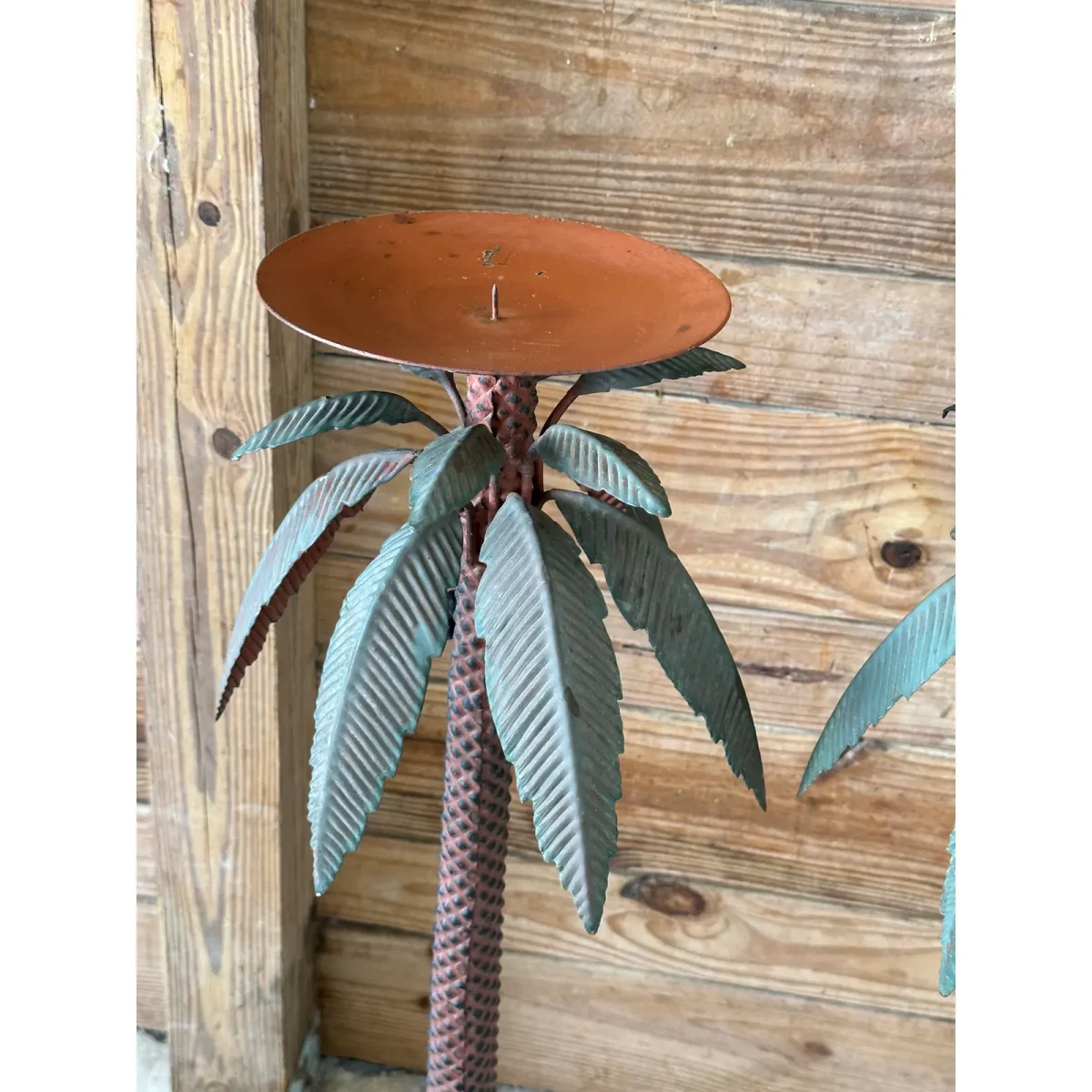 Vintage Coastal Tole Metal Palm Tree Tall Floor Candle Holders-Pairs ...
