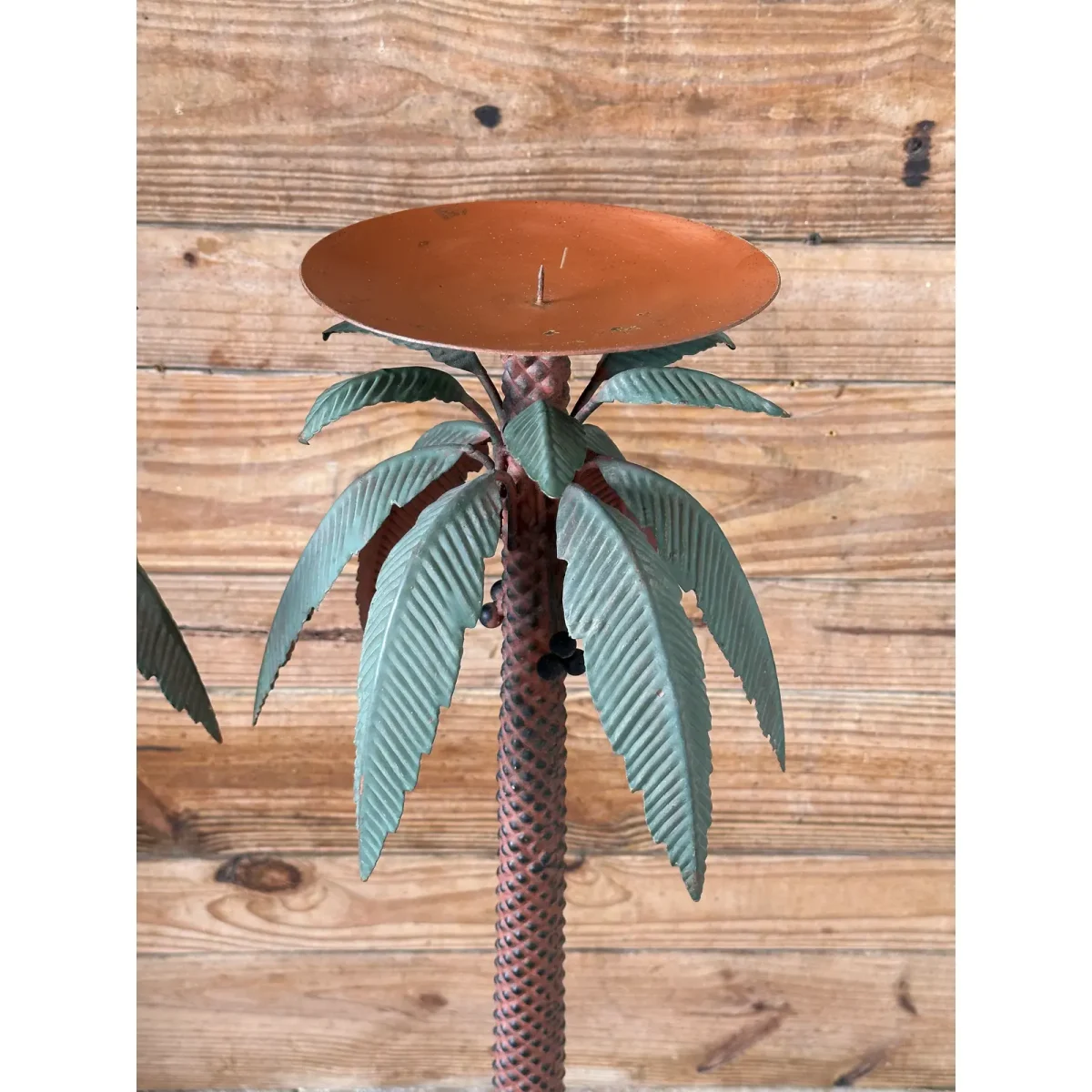 Vintage Coastal Tole Metal Palm Tree Tall Floor Candle Holders-Pairs ...