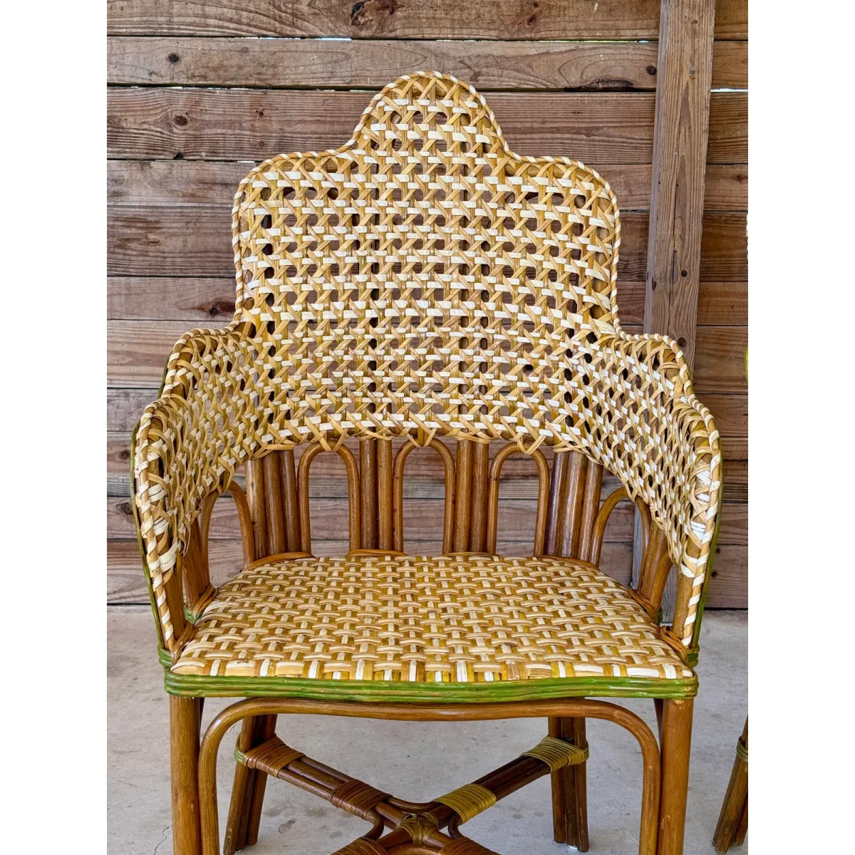 Vintage French-Style Rattan Bistro Side Arm Chairs With Handwoven Cane ...