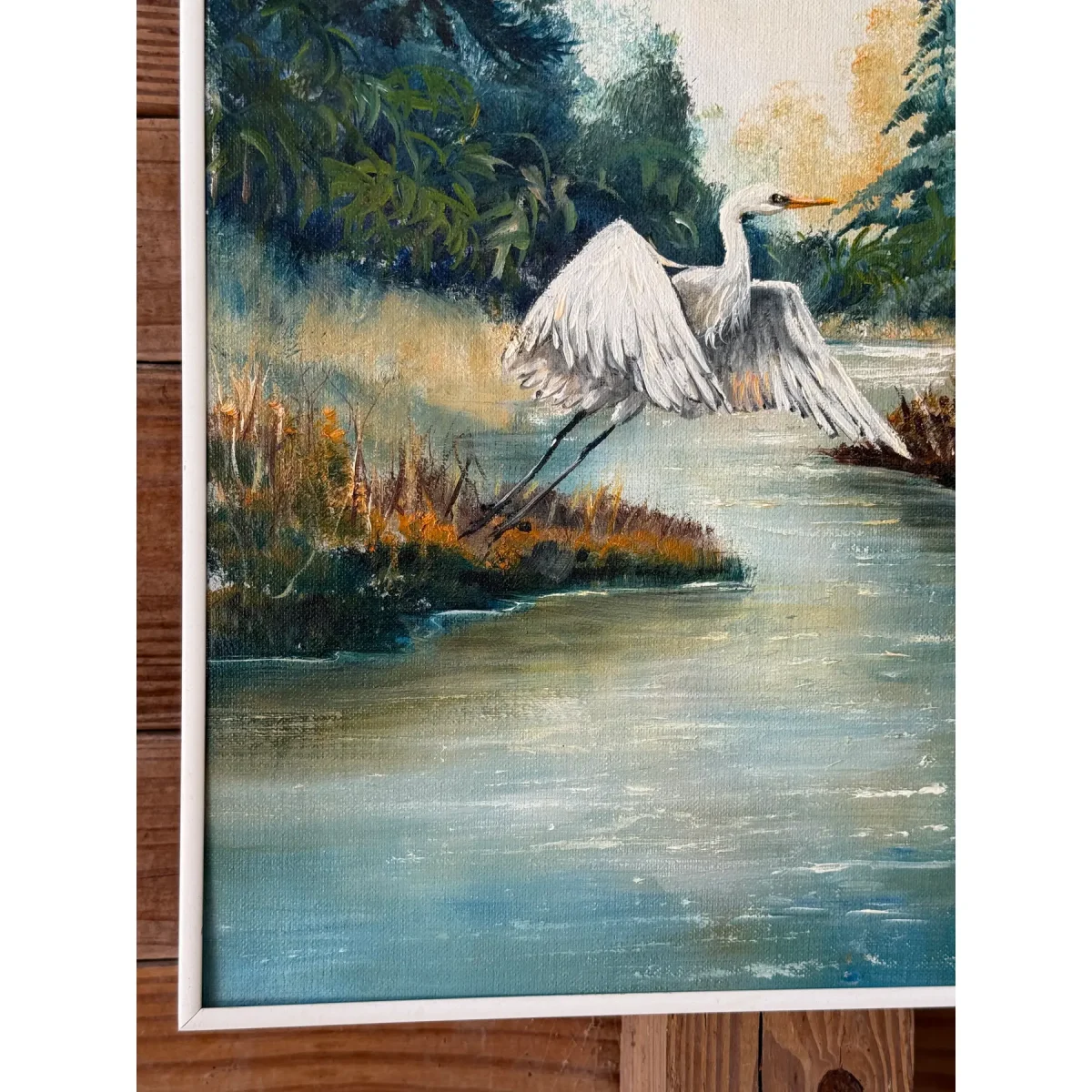 Vintage Old Florida Egret Landscape Painting by Debra Pate Daniels ...