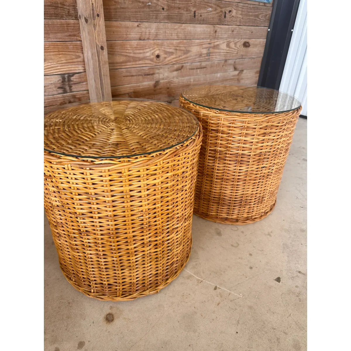 Vintage Organic Modern Rattan Weave Side Tables-Pair | Brittany's ...