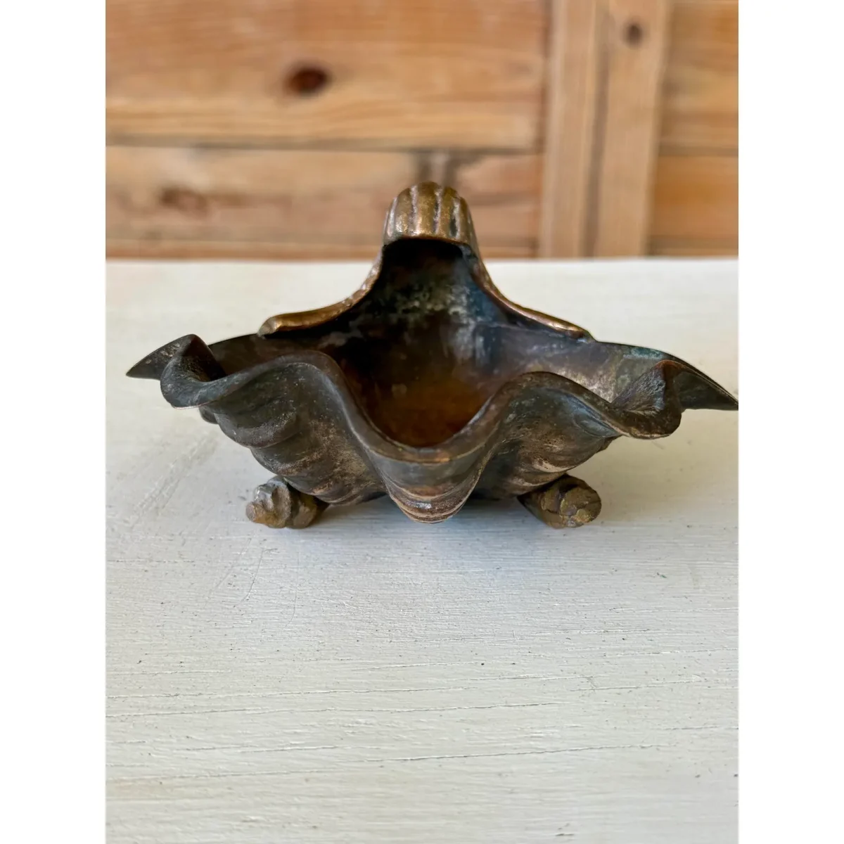 Vintage Patina Brass Clamshell Bowl With Sculptural Shell Feet ...